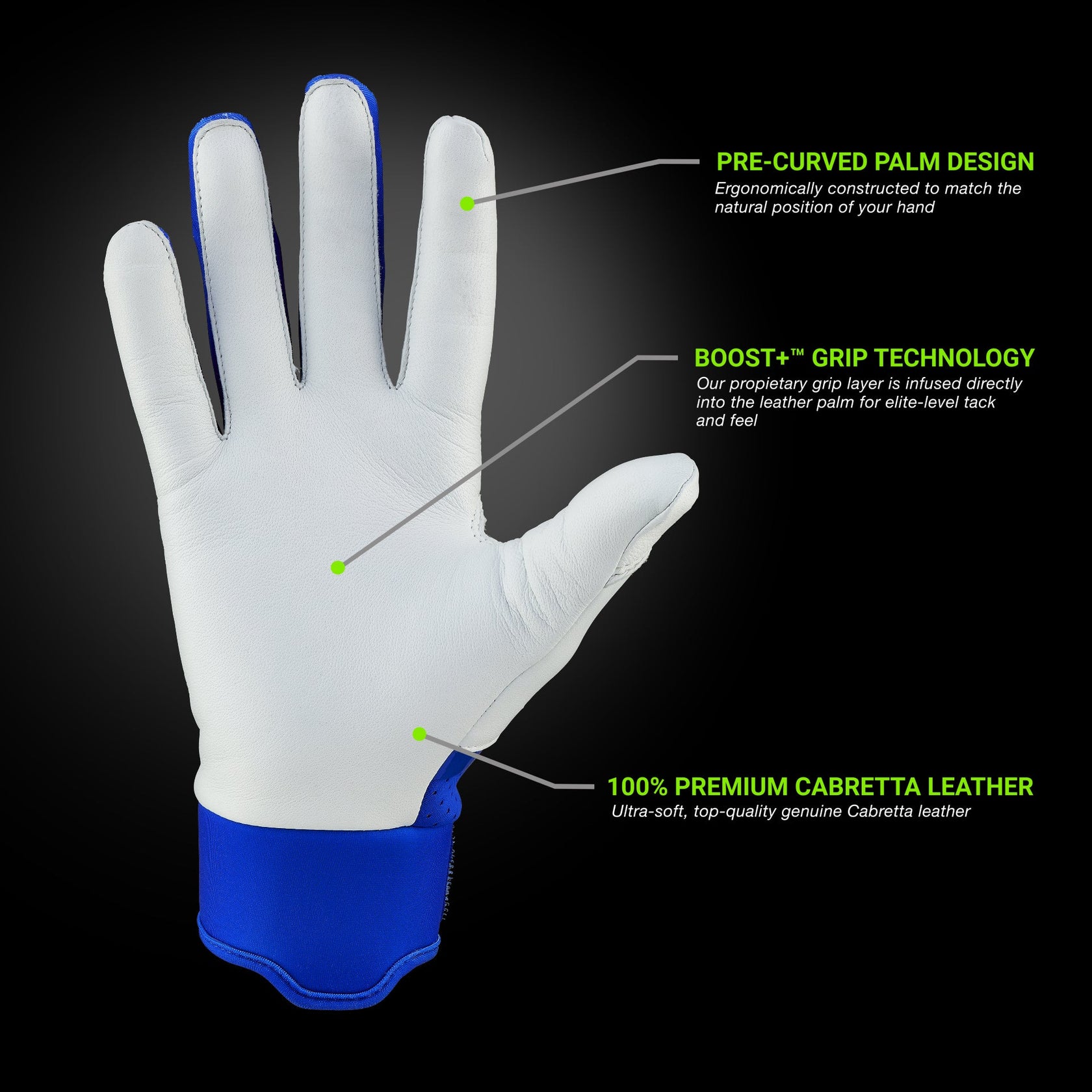 Blue Batting Gloves | High Tack Leather Batting Gloves | Grip Boost