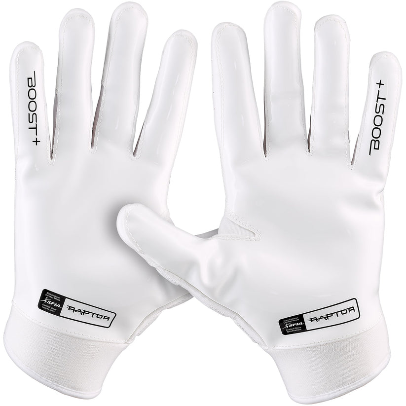 White Raptor 2.0 Gloves | Padded Sticky Football Gloves | Grip Boost