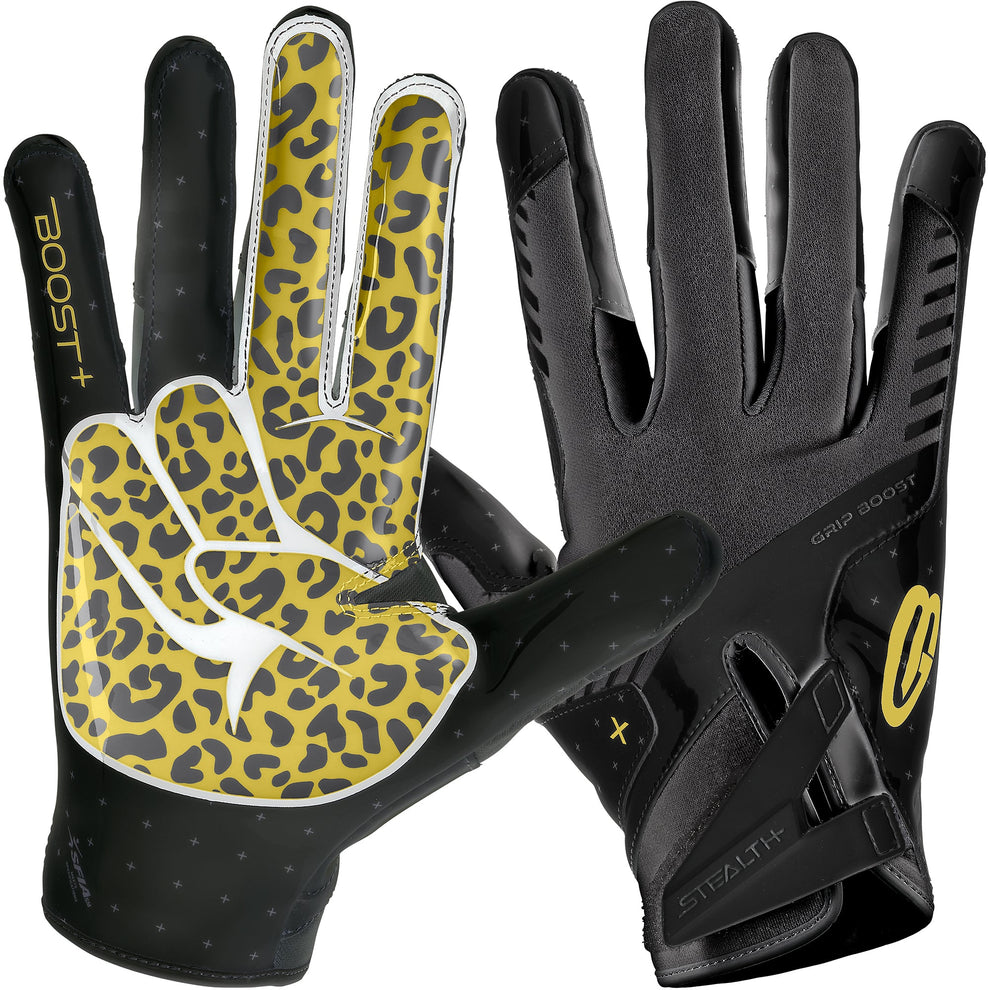 Black/Gold Football Gloves | Boost+ Grip Performance Gloves | Grip Boost