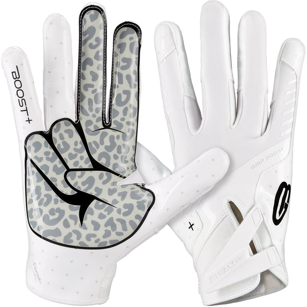 White/Black Stealth 6 Boost+ Gloves | Sticky Football Gloves | Grip Boost