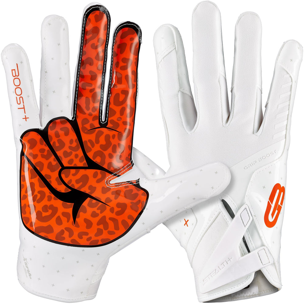 Orange Youth Football Gloves | Stealth 6.0 Peace Sign Gloves | Grip Boost